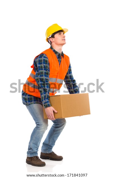 Construction Worker Picking Heavy Box Full Stock Photo 171841097 ...