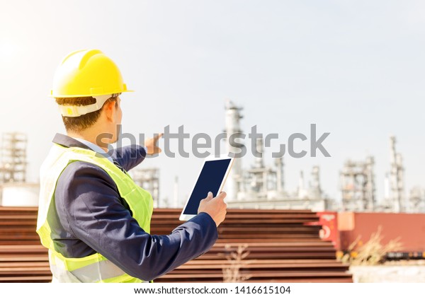 Construction Worker Planning Contractor Checking Site Stock Photo ...