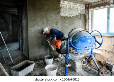 Construction Worker Plastering Wall Leveler Stock Photo 1604696833 ...