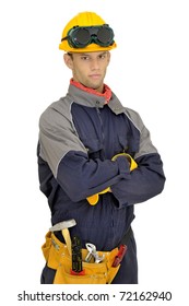 Construction Worker Posing Isolated White Stock Photo 72162940 ...