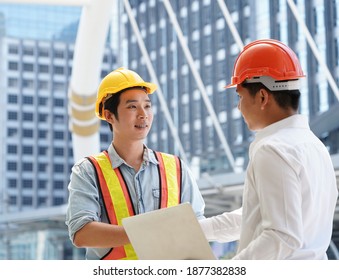 Construction Worker Project Manager Working Laptop Stock Photo (Edit ...