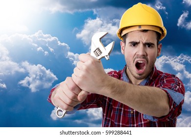 Construction Worker Screaming Tools Stock Photo (Edit Now) 596285783