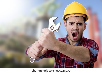 Construction Worker Screaming Tools Stock Photo (Edit Now) 596285783