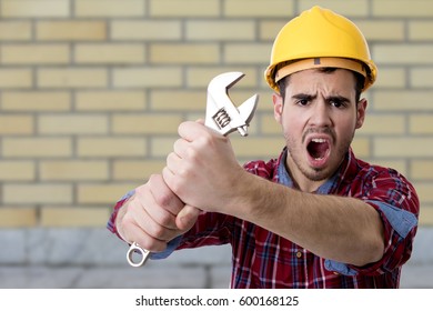 Construction Worker Screaming Tools Stock Photo (Edit Now) 596285783