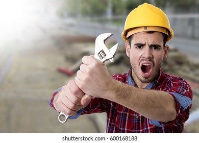Construction Worker Screaming Tools Stock Photo (Edit Now) 596285783