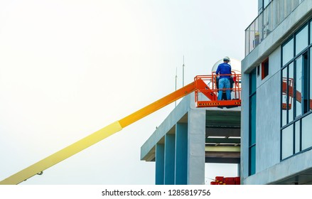 Construction Worker Construction Site Using Lifting Stock Photo ...