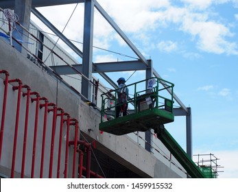 Construction Worker Construction Site Using Lifting Stock Photo ...