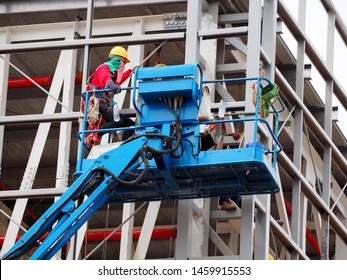 Construction Worker Construction Site Using Lifting Stock Photo ...