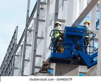 Construction Worker Construction Site Using Lifting Stock Photo ...