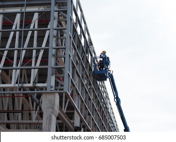 Construction Worker Construction Site Using Lifting Stock Photo ...