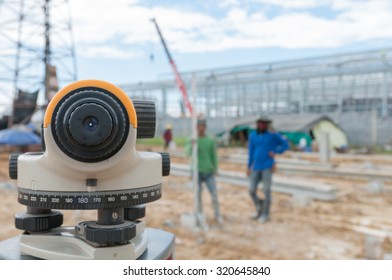 Construction Worker Standing Leveling Rod Building Stock Photo (Edit ...