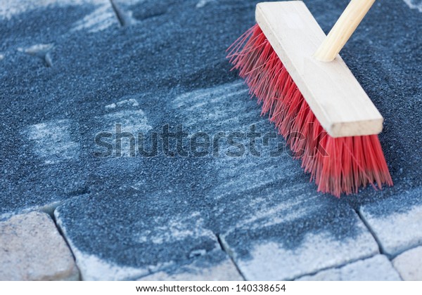 Construction Worker Sweeping On Rough Concrete Stock Photo 140338654 ...