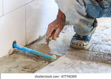 Construction Worker Tiler Tiling Ceramic Tile Stock Photo 477745309 ...