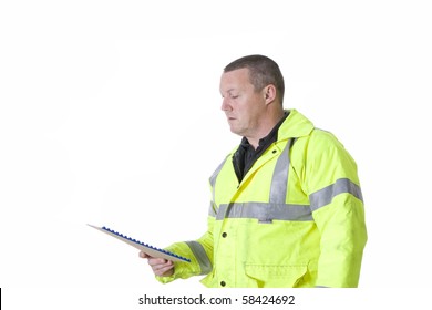 Construction Worker Upper Torso Profile Fluorescent Stock Photo ...