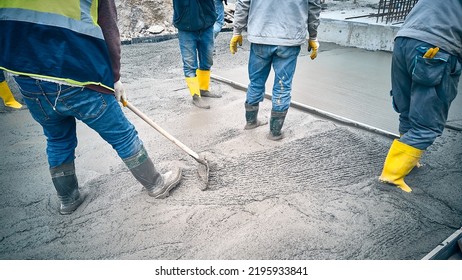 Construction Worker Uses Bullfloat Spread Cement Stock Photo 2195933841 ...