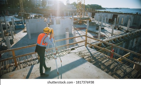Construction Worker Using Theodolite Surveying Optical Stock Photo ...