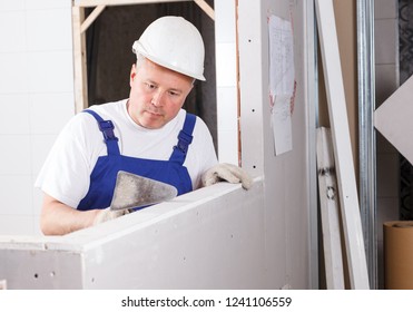 Construction Worker Wall Plastering Tools Mudding Stock Photo ...