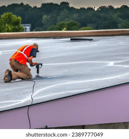 Roof Access Technician Safety Harness Installing AI-generated image ...