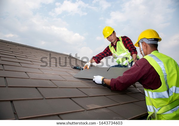 Construction Workers Install New Roofs Roofing Stock Photo (Edit Now ...