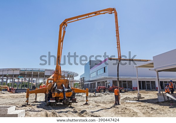 Construction Workers Preparing Pump Concrete Pouring Stock Photo ...