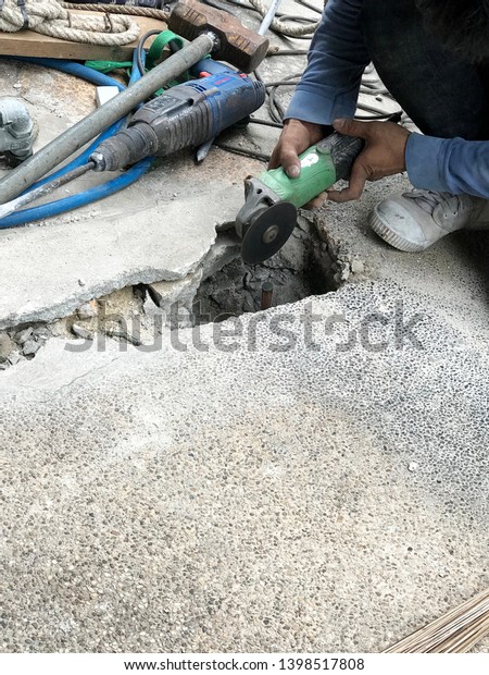 Construction Workers Use Electric Drills Drill Stock Photo 1398517808 ...