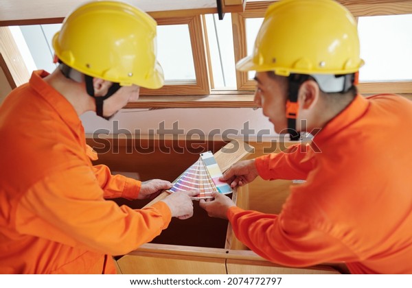 Construction Workers Using Color Palette When Stock Photo 2074772797 ...