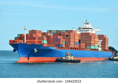 Blue Container Ship Fully Loaded Moving Foto Stok 718485184 | Shutterstock