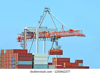 Container Stack Ship Under Crane Bridge Stock Photo (Edit Now) 367828964