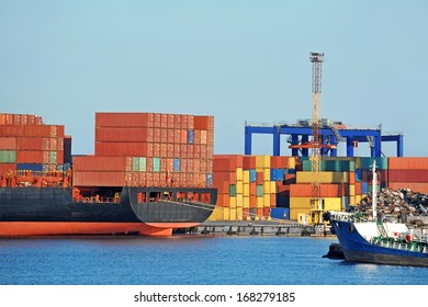 Container Stack Ship Under Crane Bridge 스톡 사진 187035563 | Shutterstock