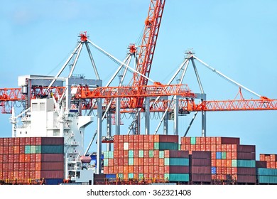 Container Stack Ship Under Crane Bridge Stock Photo (Edit Now) 185269058