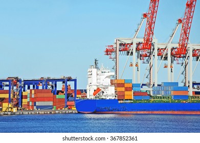 Container Stack Ship Under Crane Bridge Stock Photo 367852361 ...