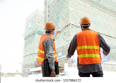 Contractor Pointing Building Explaining Something Construction Stock ...
