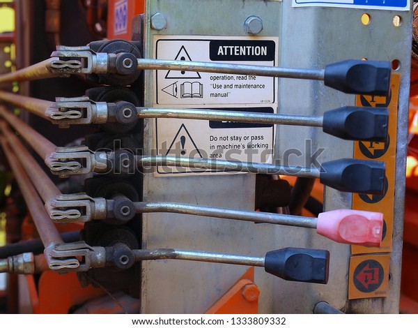 Photo de stock Control Panel Hydraulic Set Lever Controlling 1333809332 ...