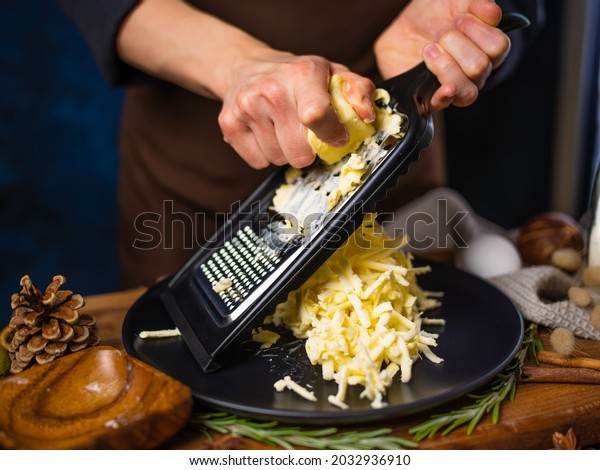 Cook Grating Cheese Process Making Traditional Stock Photo 2032936910 ...