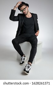 Cool Dramatic Man Pulling Hat Down Stock Photo (Edit Now) 1628261371