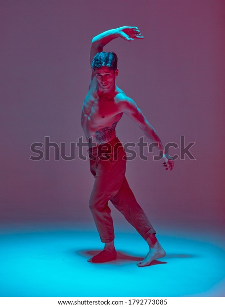 Cool Young Man Dancer Dancing Neon Stock Photo 1792773085 | Shutterstock