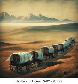 Covered Wagon Train AI-generated image 2395578097 | Shutterstock
