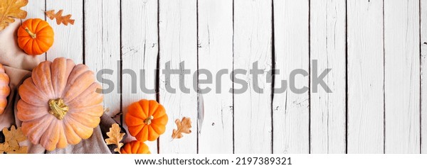 Cozy Fall Corner Border Pumpkins Leaves Stock Photo 2197389321 ...