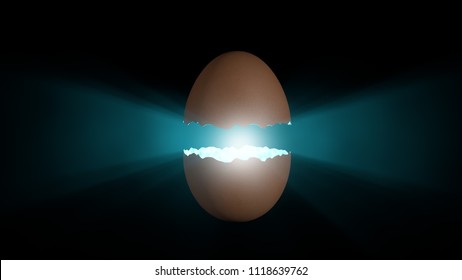 Cracked Eggshell Light Rays Shine Inside Stock Photo (Edit Now) 1118639759