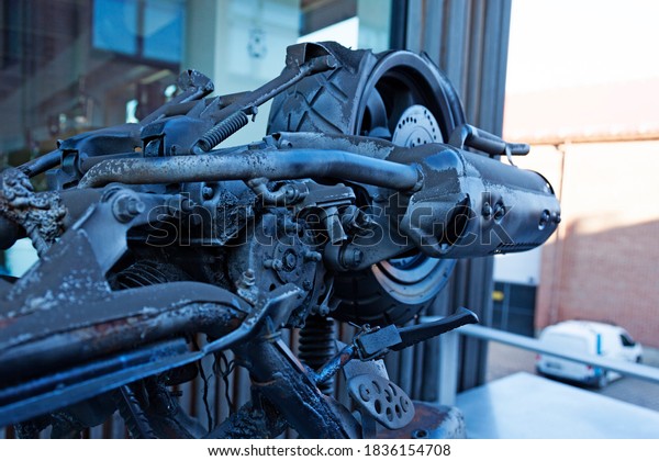Crashed Broken Moped Placed Upside Down Stock Photo 1836154708 ...