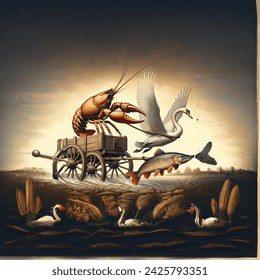「Crayfish Swan Pike Pulling Wagon Them」のAI生成画像、2425791823 | Shutterstock