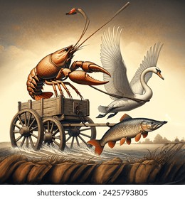 「Crayfish Swan Pike Pulling Wagon Them」のAI生成画像、2425791823 | Shutterstock