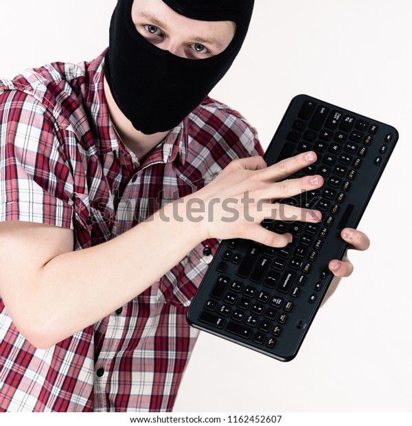 Crazy Hacker Man Unrecognizable Guy Wearing Stock Photo 1162452607 ...