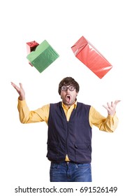 Crazy Young Postman Throwing Packages Joke Stock Photo 691526149 ...