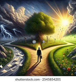 Person Standing Crossroads One Path Bright AI-generated image ...