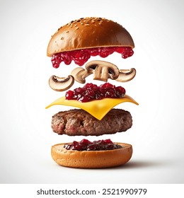 Create Separate Layers Flying Ingredients Burger AI-generated image ...