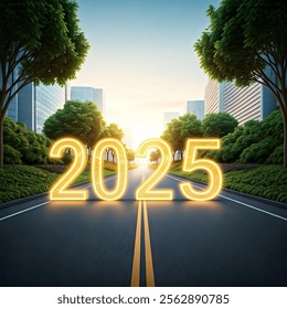 Create Vibrant Optimistic Scene 2025 Glowing AI-generated image ...