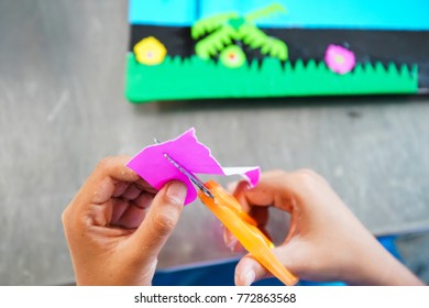 Creative Child Cutting Paper Scissors Learning Stock Photo 772863568 ...