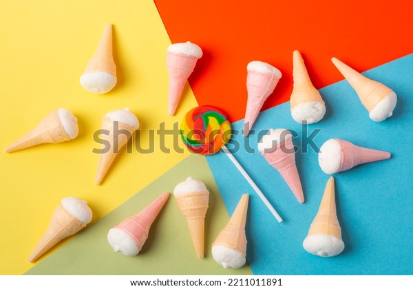 Creative Composition Lollipop Colored Cardboard Marshmallows Stock ...
