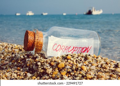 Creative Corruption Concept Message Bottle Text Stock Photo 229491727 ...